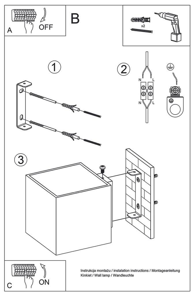 Nástěnné svítidlo Quad, 1x zlaté kovové stínítko