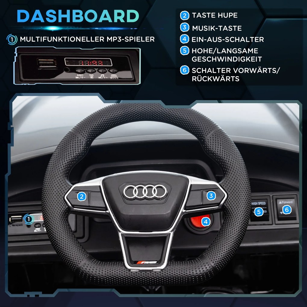 HOMCOM Dětské elektrické autíčko AUDI RS e-tron GT s dálkovým ovládáním, bezpečnostním pásem, klaksonem, hudbou a světlomety, do 5 km/h, pro děti od …