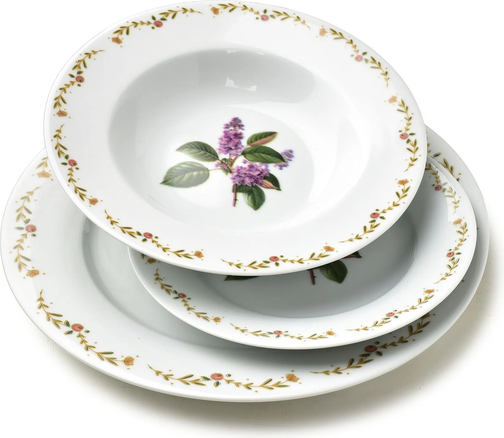 Porcelánová jídelní sada LEA Lilac 18 ks bílá/fialová