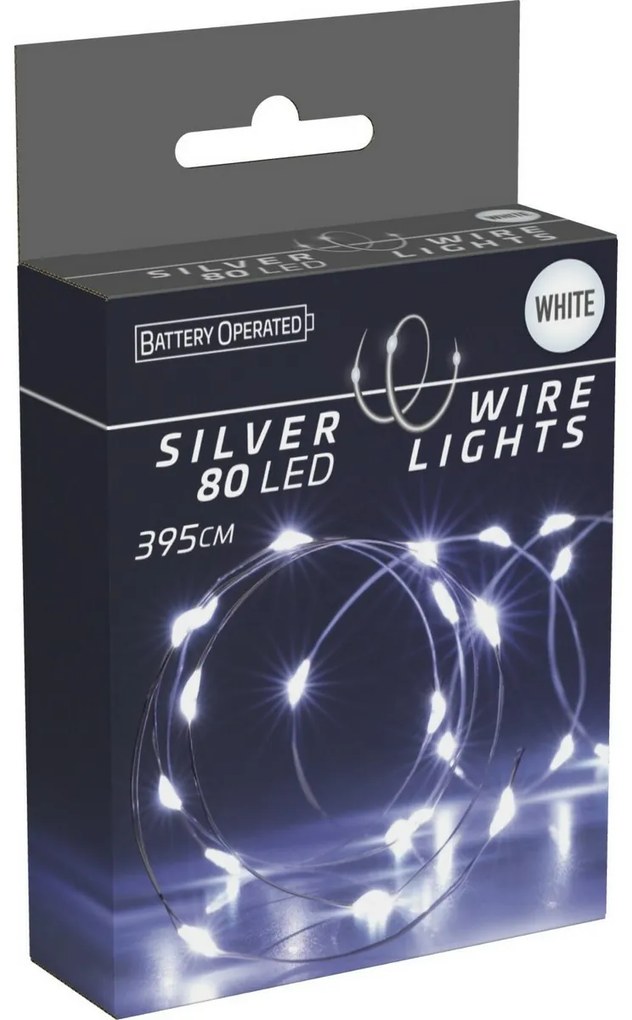 Světelný drát Silver lights 80 LED, studená bílá, 395 cm