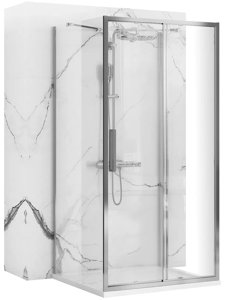 Rea Rapid Slide, 3-stěnová sprchová kabina 120 (dveře) x 100(stěna) x 100(stěna) x 195 cm, 6mm čiré sklo, chromový profil, KPL-09108