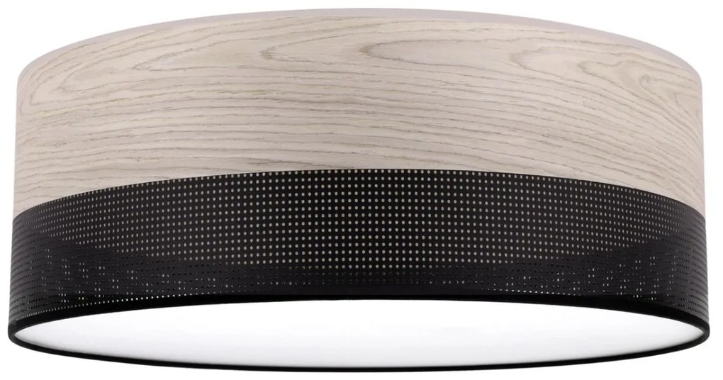 Stropní svítidlo Wood, 1x světle béžová dubová dýha/černé plastové stínítko, (bílé plexisklo), (fi 40cm)