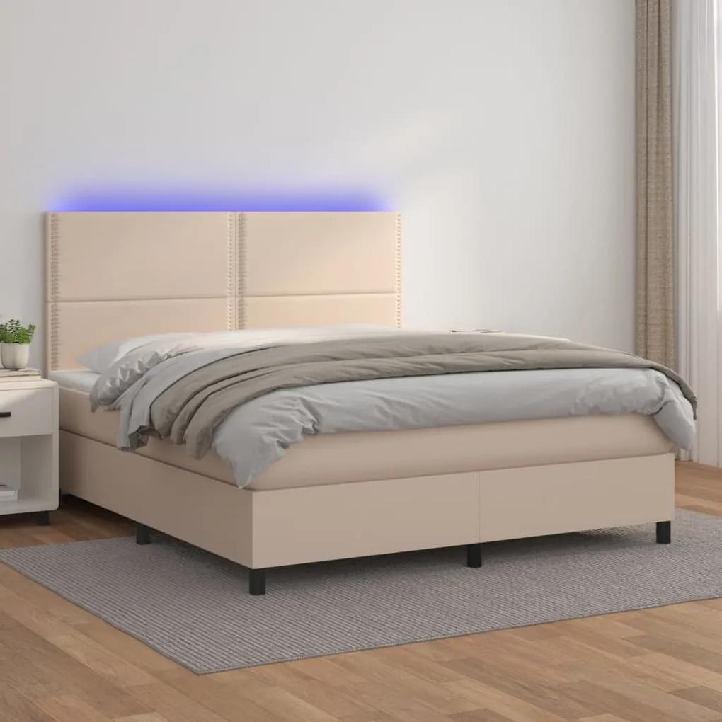 Box spring postel matrace a LED cappuccino 180x200cm umělá kůže,  3135902