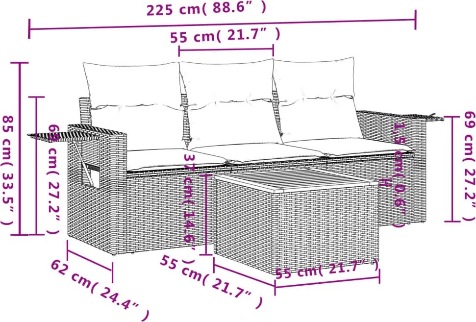 4dílná zahradní sedací souprava s poduškami béžová polyratan 3256765