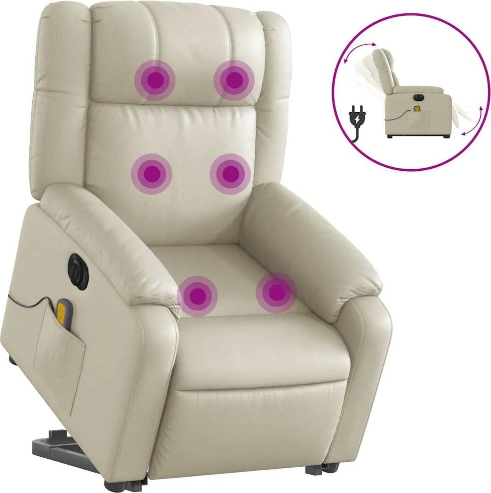 Elektrické zvedací masážní polohovací křeslo krémové umělá kůže 3205172