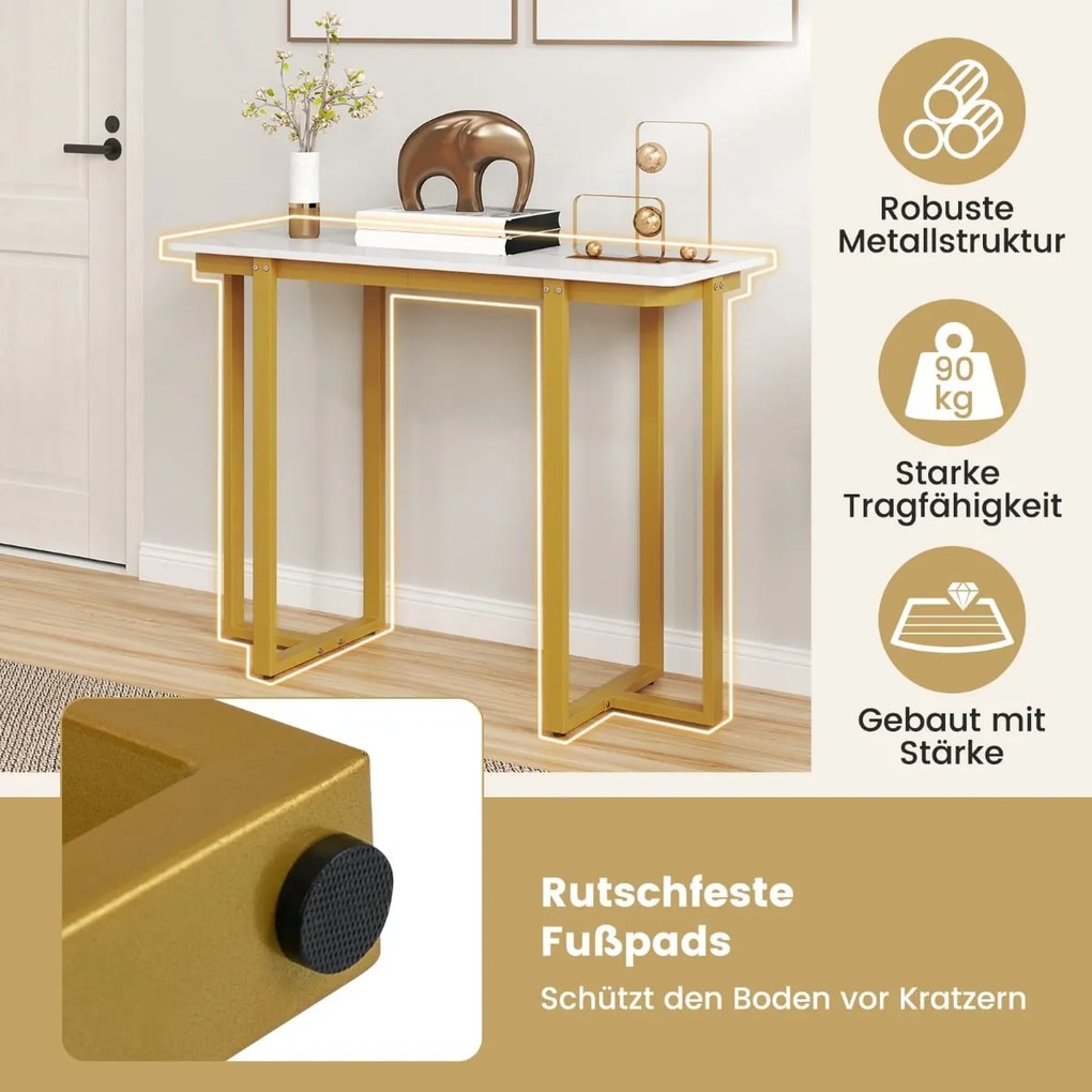 Costway Konzolový stůl úzký moderní s mramorovým vzhledem – 107 × 40 × 79,5 cm