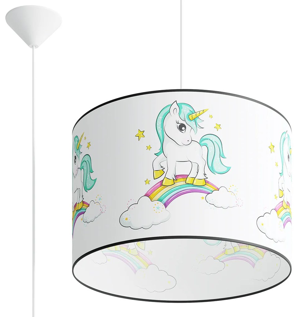 Dětské závěsné svítidlo Unicorn, 1x plastové stínítko se vzorem, (fi 40cm)