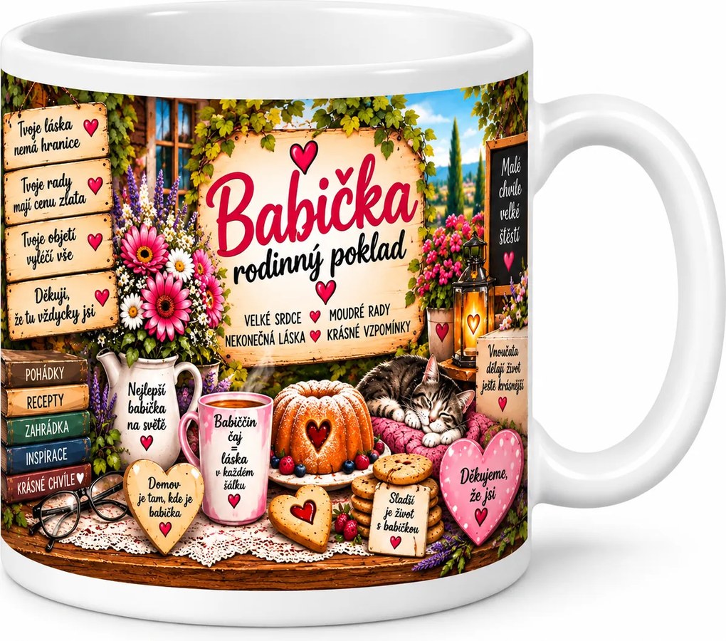 Hrnek pro babičku Babička – rodinný poklad | Dárek od vnoučat 300 ml