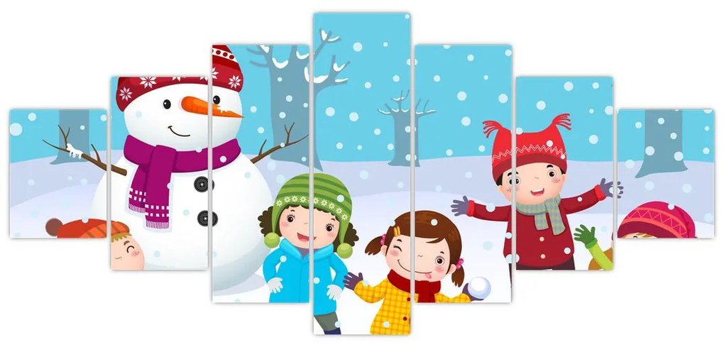 Obraz - Zimní dětské radovánky (210x100 cm)