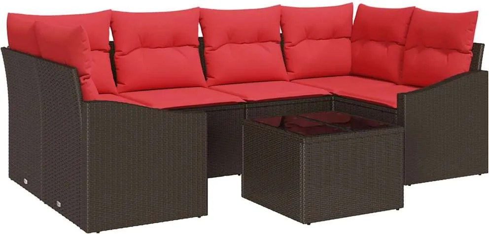 Set pohovek 7 ks 3-Počet míst Hnědá a červená polyratan 3346624
