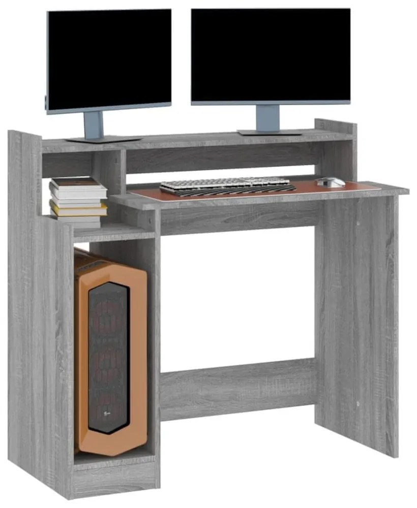 Petromila Psací stůl s LED světly šedý sonoma 97x45x90cm kompozitní dřevo
