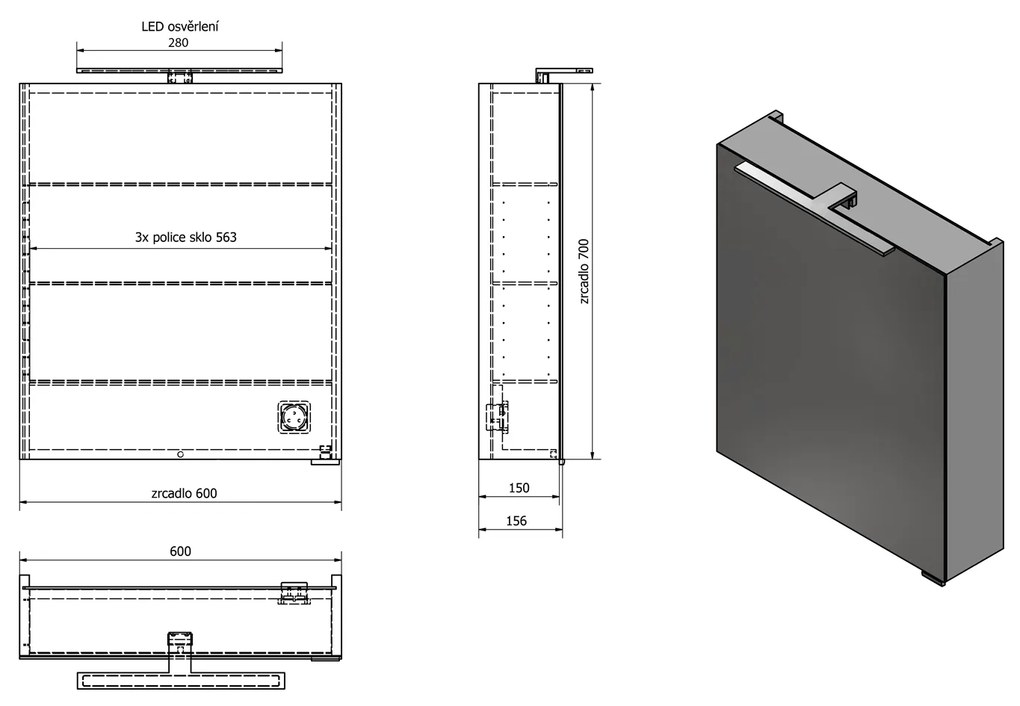 Sapho Sapho, MIRRÓ galerka s LED osvětlením, 60x70x16cm, levá/pravá, bílá, MC060-0030