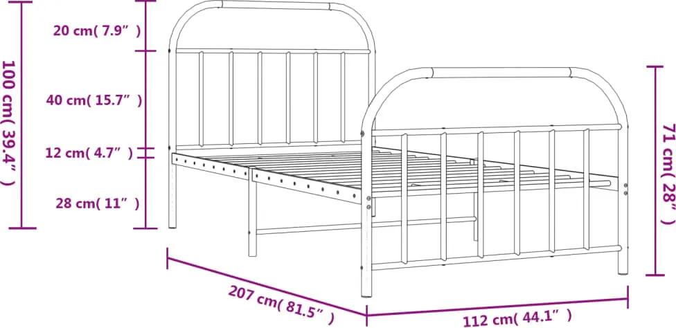 vidaXL Kovový rám postele s hlavovým a nožním čelem 107 x 203 cm [353698] Barva: Černá