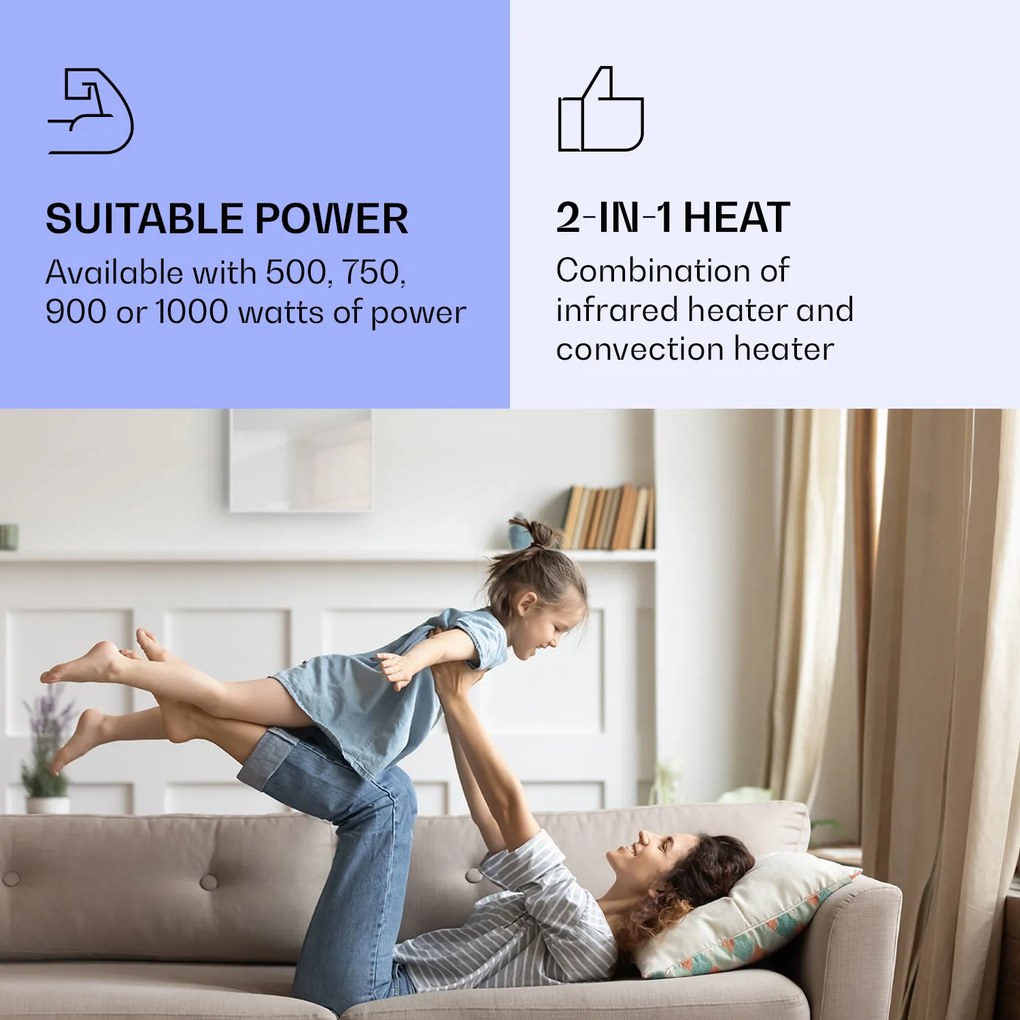 Klarstein La Palma 1000, infračervený ohřívač 2 v 1, smart, 120 x 60 cm, 1000 W, zrcadlová přední strana