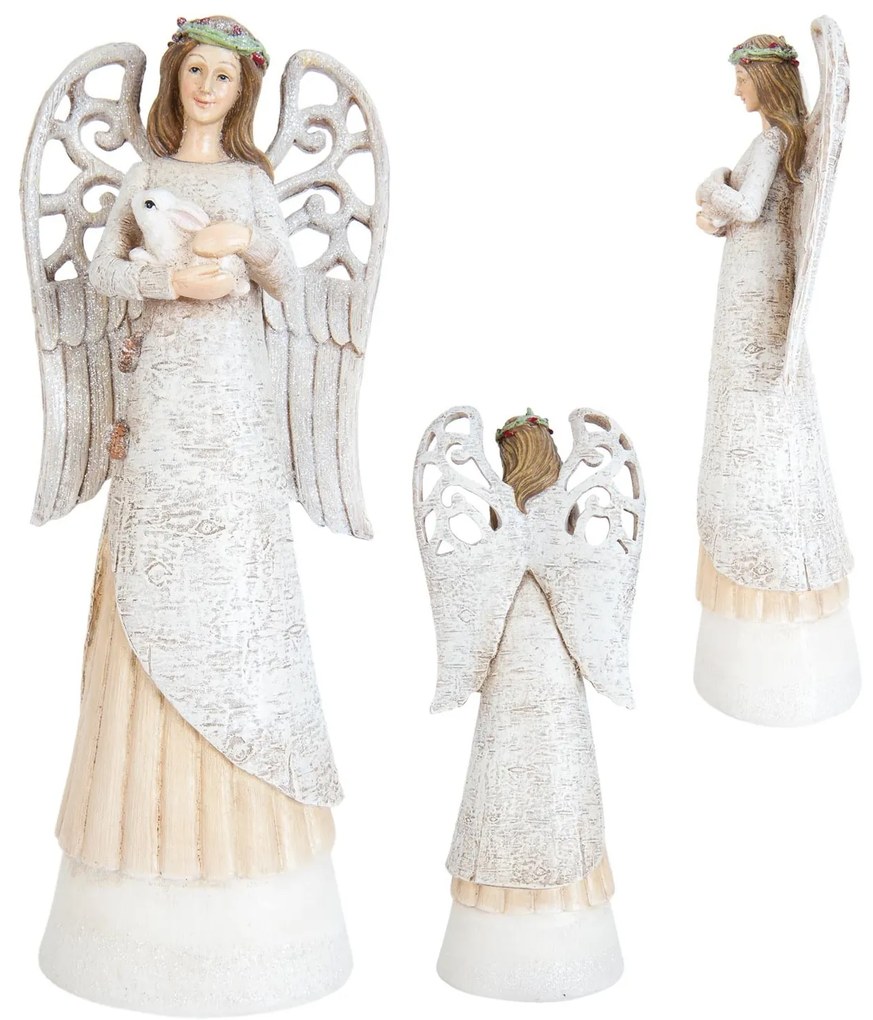 Třpytivý Anděl s králíčkem - 12*8*30 cm