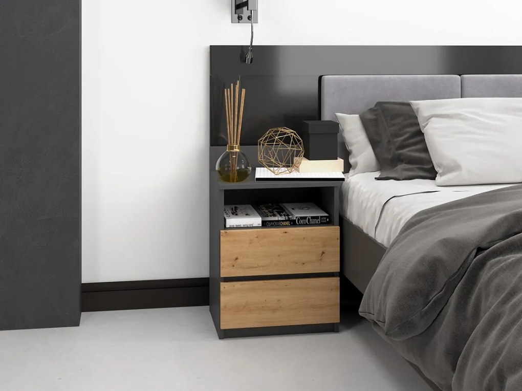 Noční stolek Houseland Malwa 01 dub artisan/antracit