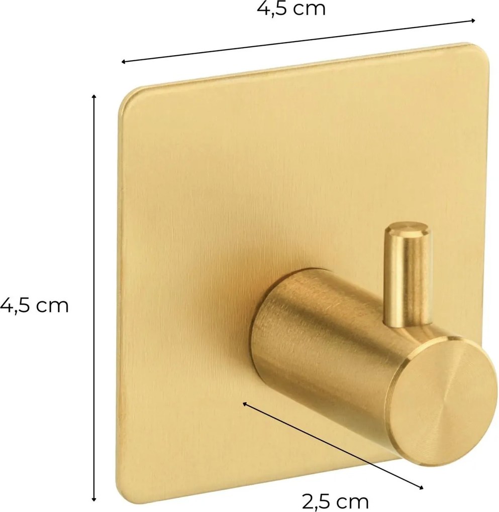 Erga Pad, samolepící háčky na ručníky bez vrtání, 4 ks, 4,5 × 4,5 cm, zlatá, ERG-YKA-CH.PAD4-GLD