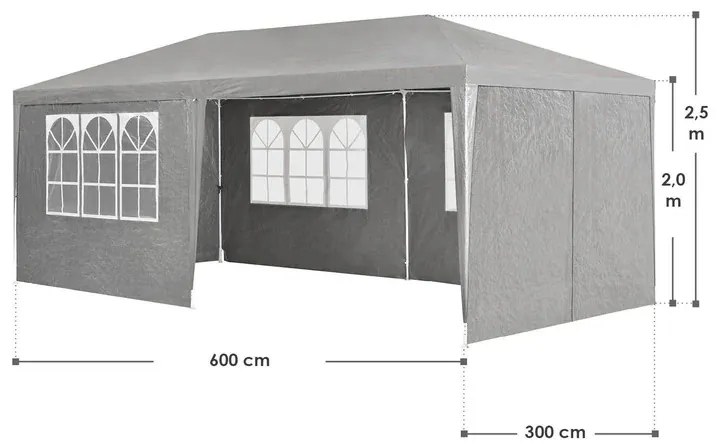 Juskys Párty stan 3x6 m - tmavě šedá