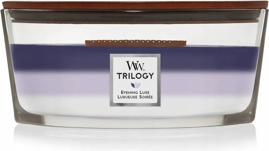 WoodWick vonná svíčka s dřevěným knotem Elipsa Trilogy Evening Luxe 453 g