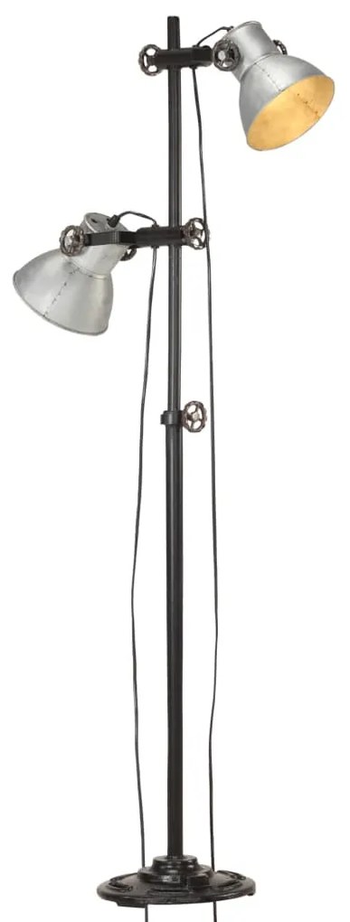 Podlahová lampa se 2 svítidly stříbrná E27 litina 320583