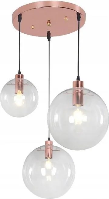Toolight - Závěsné skleněné stropní svítidlo LASSI 20 + 25 + 30 cm 3xE27, růžové zlato, OSW-00133