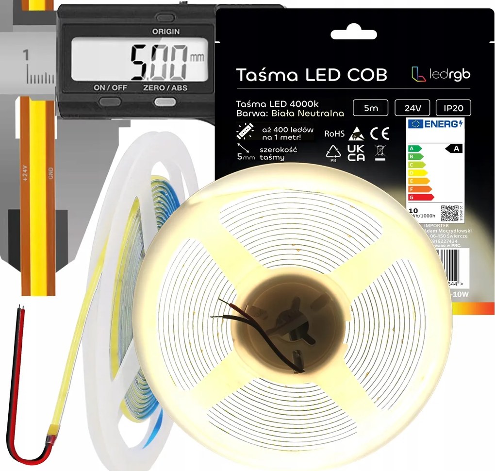 Led páska Neon Cob 24V 5 m 400 diod 3000K Bílá Teplá Tenká 5MM Světlá