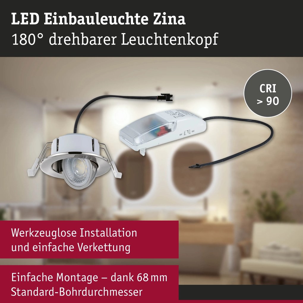 P 92412 LED vestavné svítidlo Zina IP65 5W / 8W 230V stmívatelné 2700 - 4000K kov kartáčovaný - PAULMANN