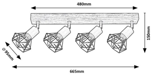 Rabalux 3140 - Bodové svítidlo ZEUS 4xE14/40W/230V dub