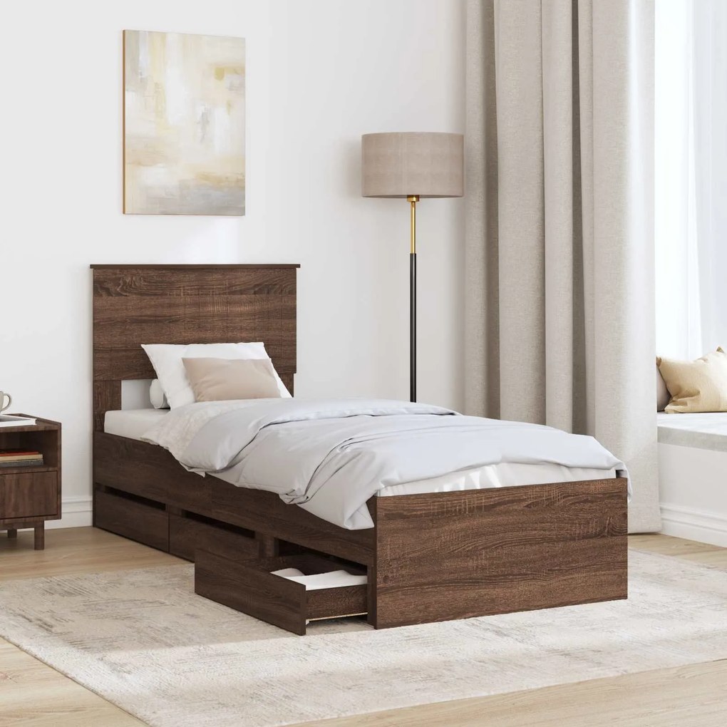 Rám postele se zásuvkou Hnědý dub 75 x 190 cm Inženýrské dřevo 3410762