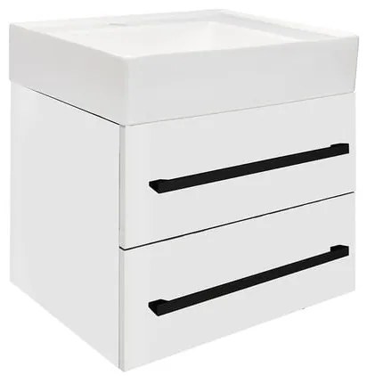 Koupelnová skříňka s umyvadlem a černou úchytkou SAT Cube Way 60x53x46 cm bílá lesk CUBE46C602BISATCW