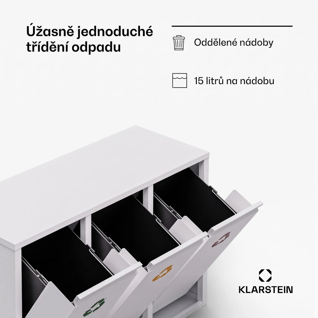 Klarstein Strážce pořádku 3 koše 45 litrů 3 nádoby recyklace nástěnná montáž