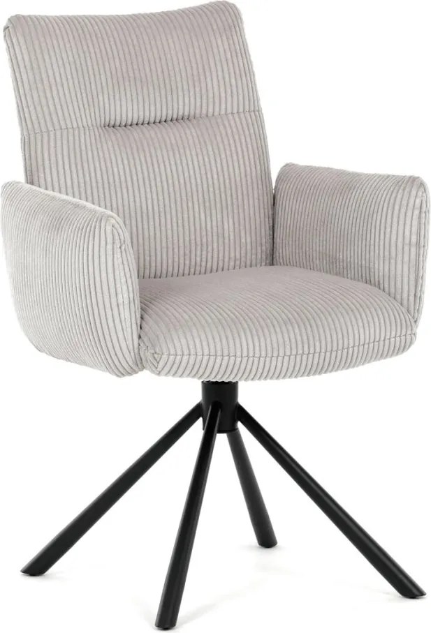 Židle jídelní, krémová manšestrová látka, 360° vratný mechanismus, černý kov (62 x 58) cm
