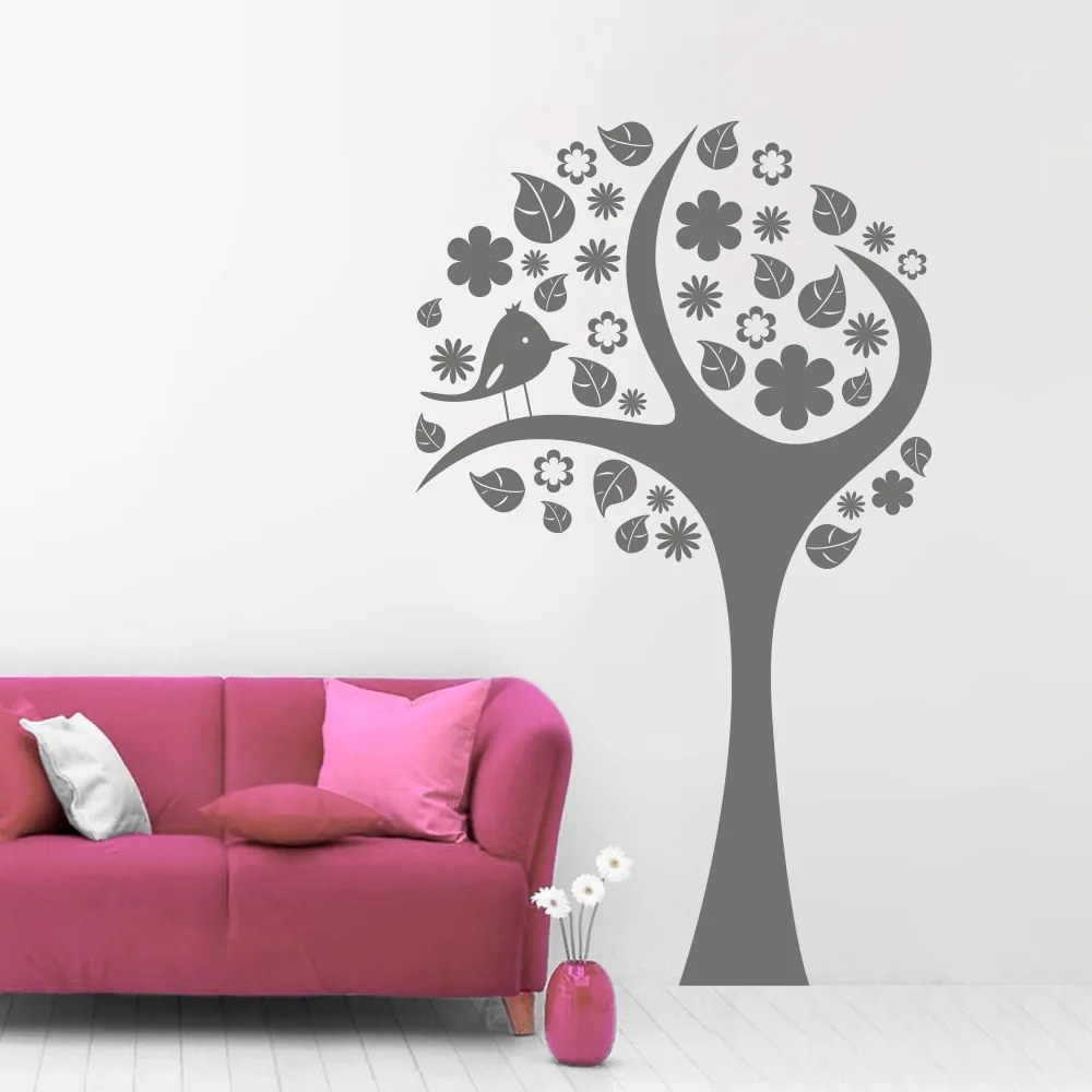 WALLVINIL Samolepky na zeď - Strom jarní Barva: Fialová, Velikost: 60x36 cm, Pravá / Levá: PRAVÁ (strom/větev směřuje doprava)