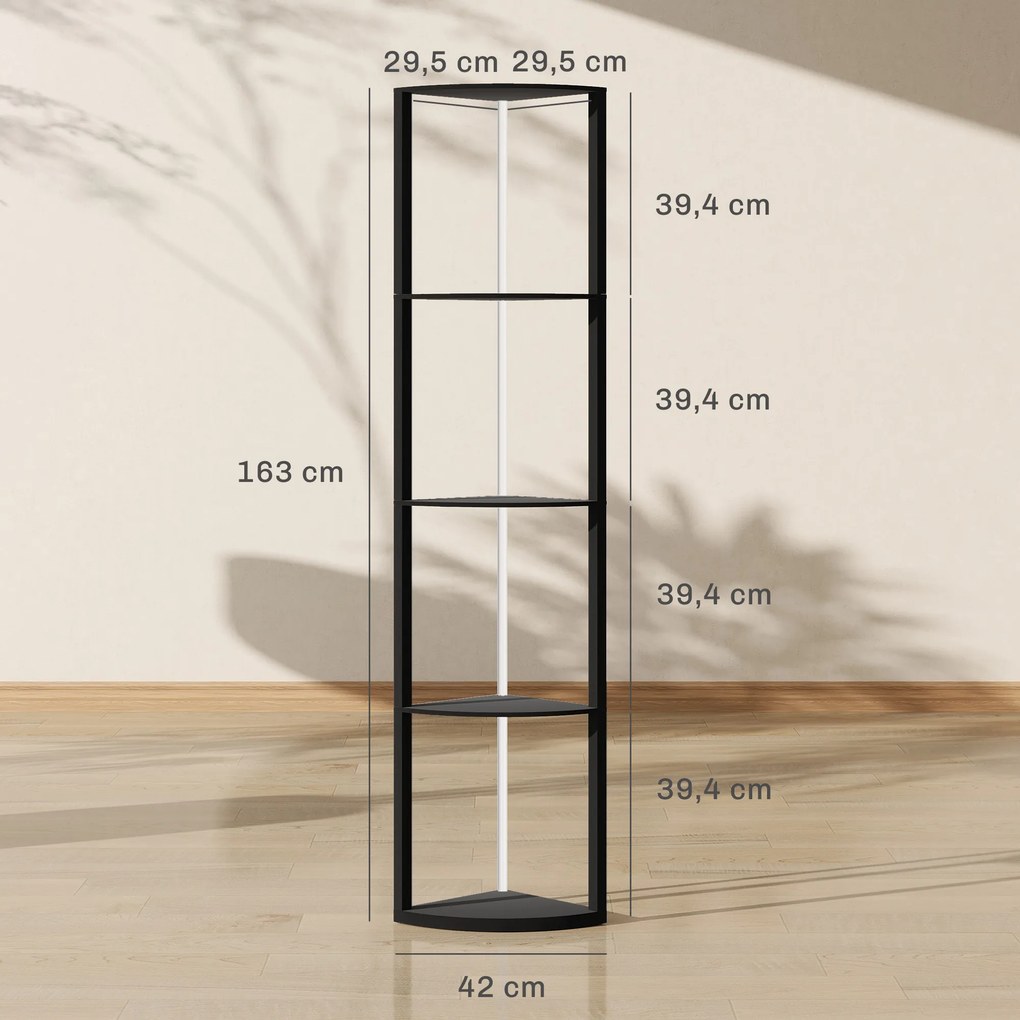 HOMCOM LED stojací lampa, 5stupňově stmívatelná lampa s policí, RGB měnění barev, dálkové ovládání B31-552V90BK