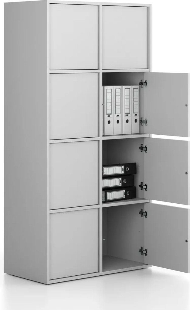 Kancelářská skříň FRAME, 8x dveře, 872 x 450 x 1735 mm, PUSH-lock, šedá
