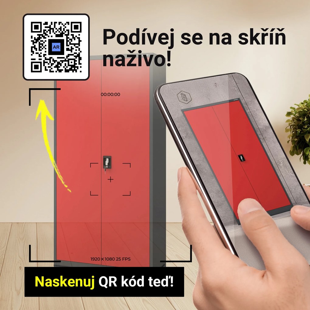 Kancelářská skříň na dokumenty se 4 policemi, antracit/červená, 900x1850x400 mm: JAN