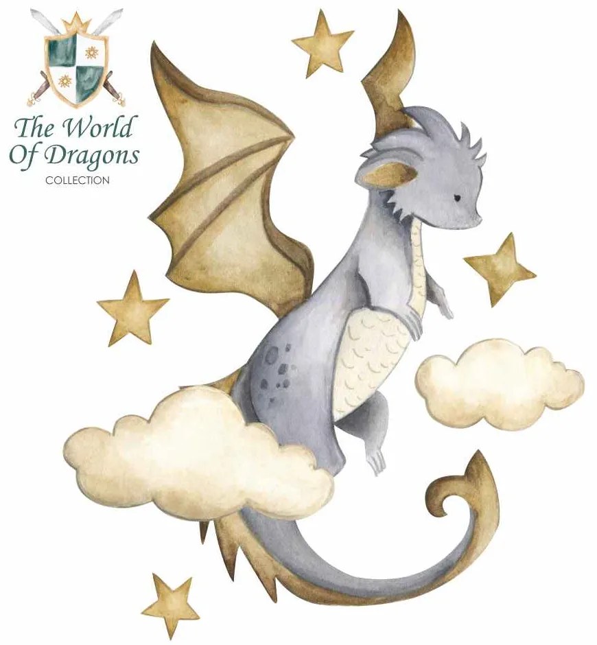 Gario Dětská nálepka na zeď The world of dragons - drak a obláčky Rozměry: 100 x 82 cm