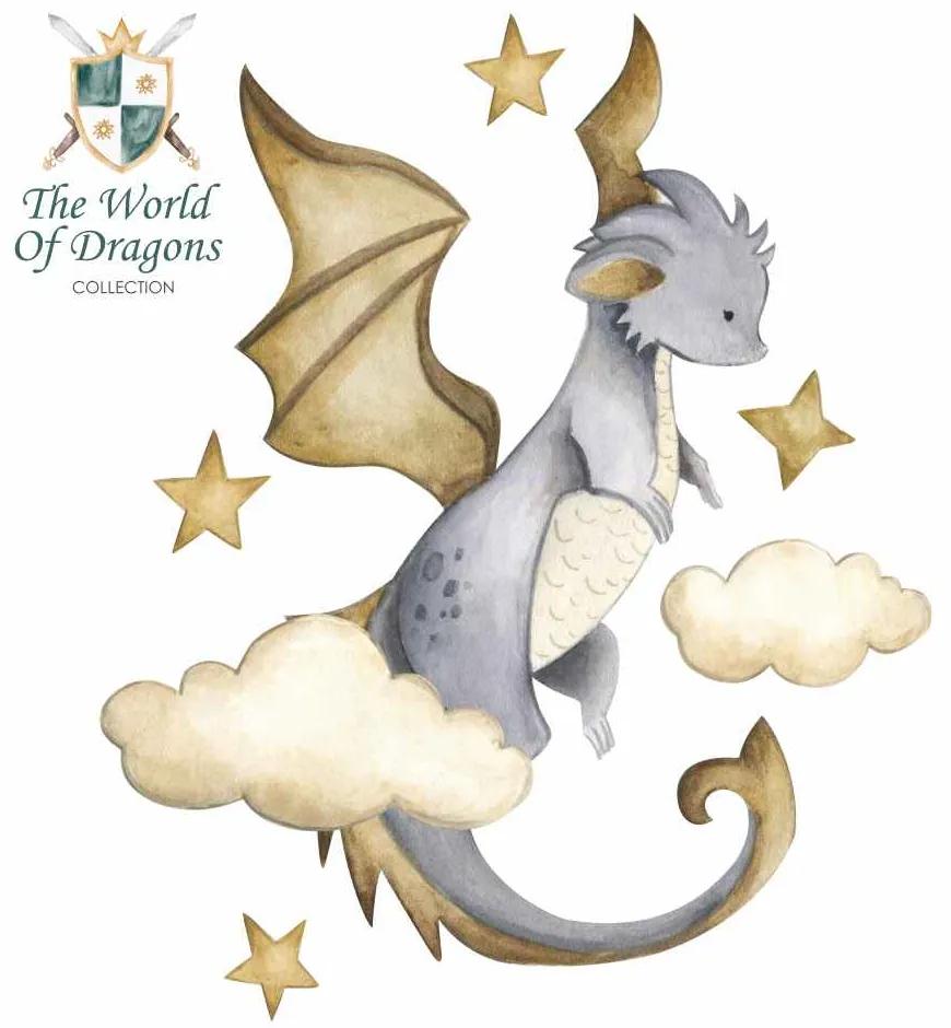 Gario Dětská nálepka na zeď The world of dragons - drak a obláčky Rozměry: 120 x 98 cm