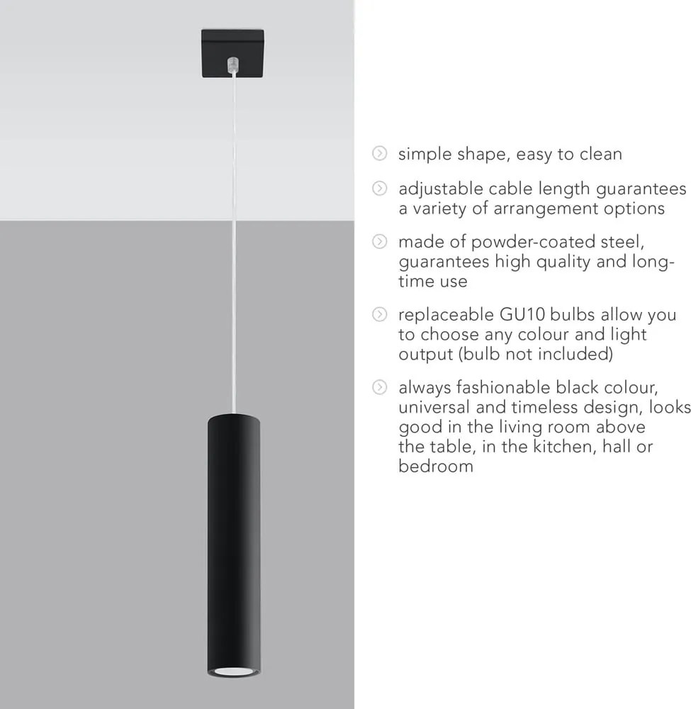 Černé kovové závěsné svítidlo Castro – Sollux