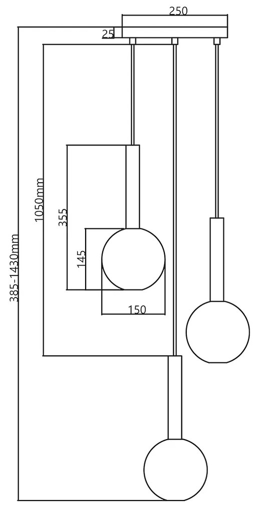 Závěsné svítidlo Niko, 3x transparentní skleněné stínítko, g/b, o
