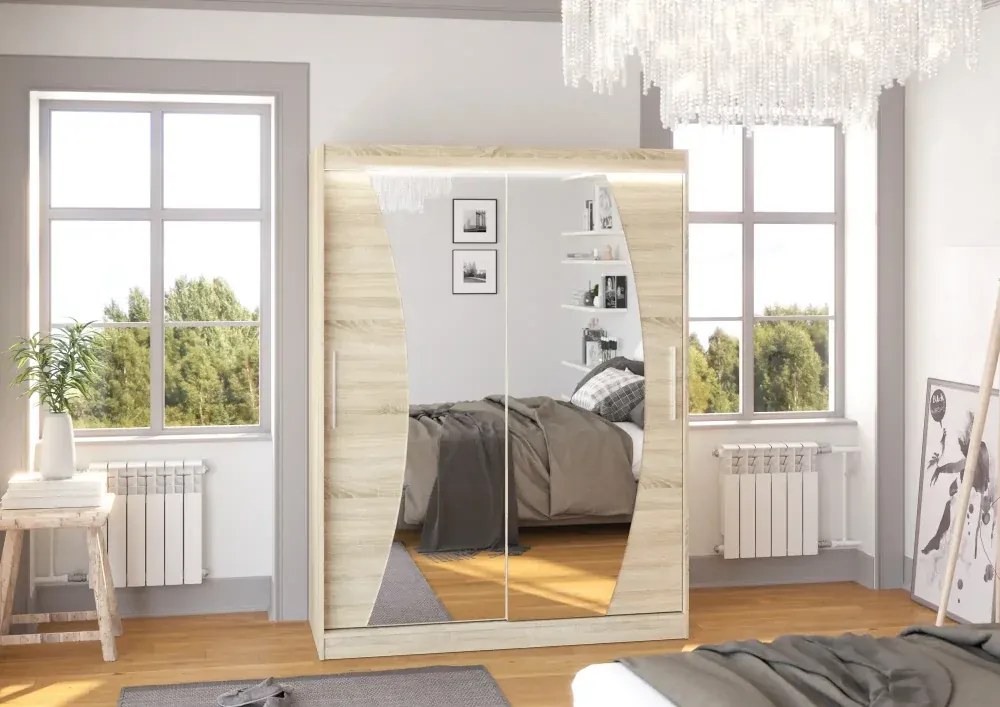 Posuvná skříň se zrcadlem a LED osvětlením MODESTO 150