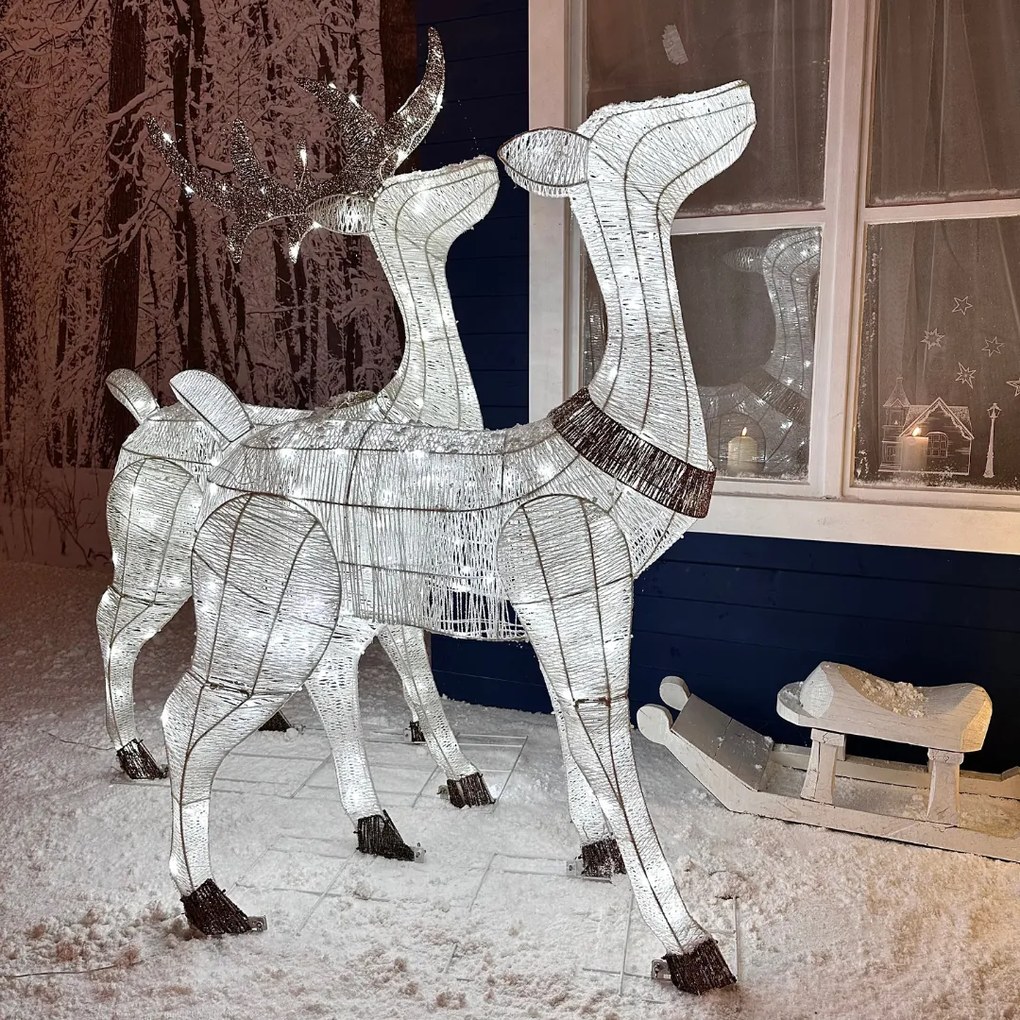3D LED svítící laň, 150 cm, ledově bílá s Flash, 140 LED, IP44, venkovní