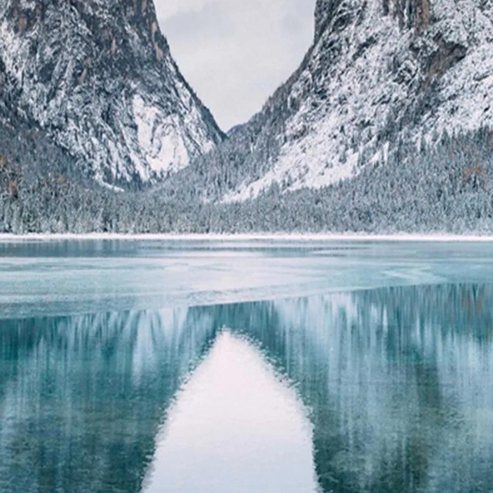 Ozdobný paraván Hory Jezero Krajina - 145x170 cm, čtyřdílný, obustranný paraván 360°