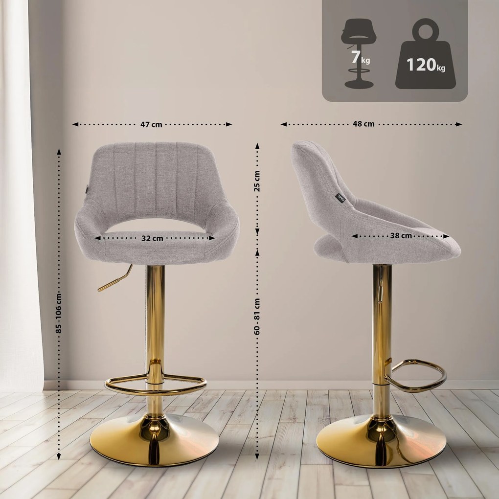 Sada 2 ks barové židle Milet látka G - zlatá podnož - šedá
