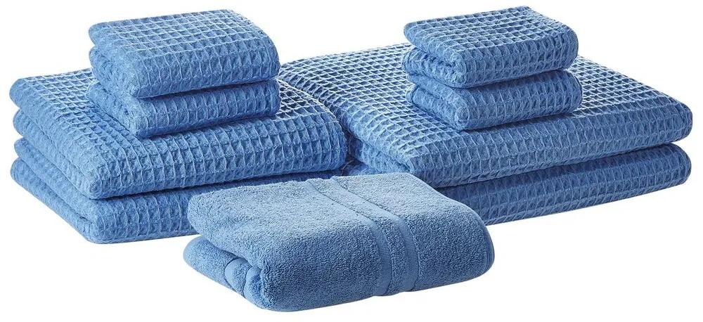 Modrá sada 9 bavlněných ručníků AREORA Beliani