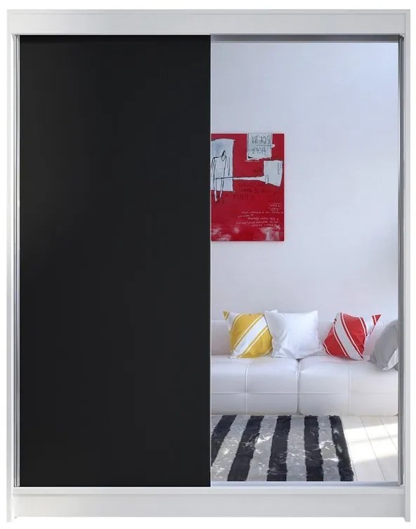 Šatní skříň Belgia I, Barva: černý + bílá + zrcadlo, Osvětlení: bez osvětlení