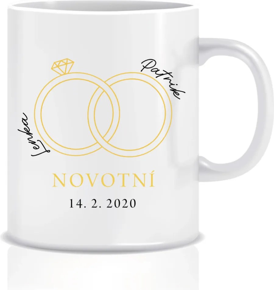 Personalizovaný klasický bílý keramický hrníček 300 ml - prstýnky a datum