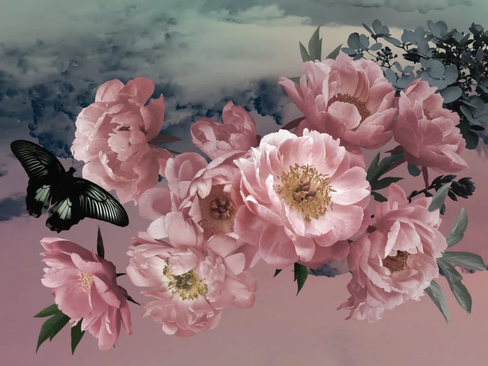 Vícedílný obraz Kytice Květin A Motýl Nedostatek Nedostatek Přírodní plátno 160x120