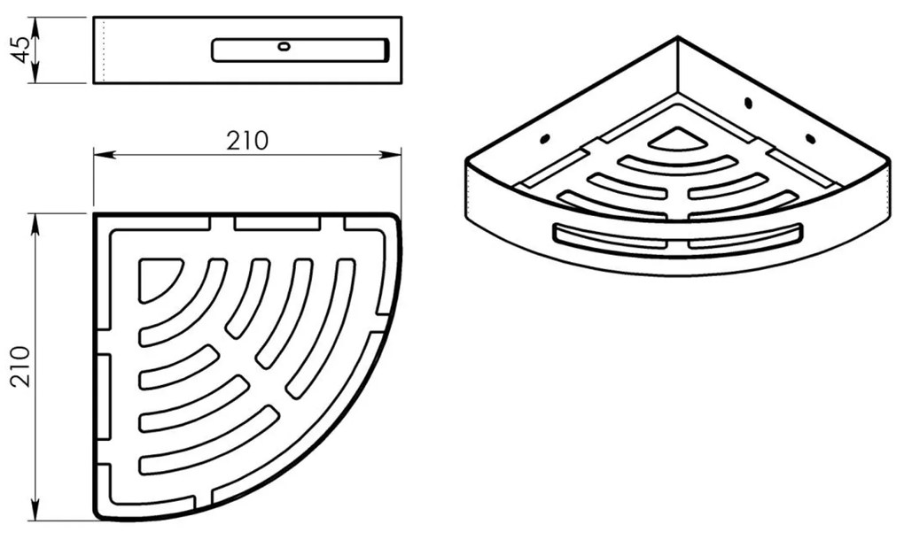 Gedy, SMART police rohová, 210x45x210mm, černá matná, 247914