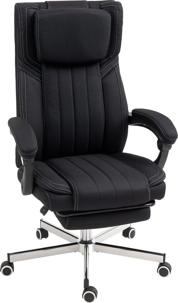 Ergonomická kancelářská židle Vinsetto, nastavitelná výška, sklopné opěradlo, opěrky na ruce, opěrka na nohy a hlavu, otočná kancelářská židle s koleč